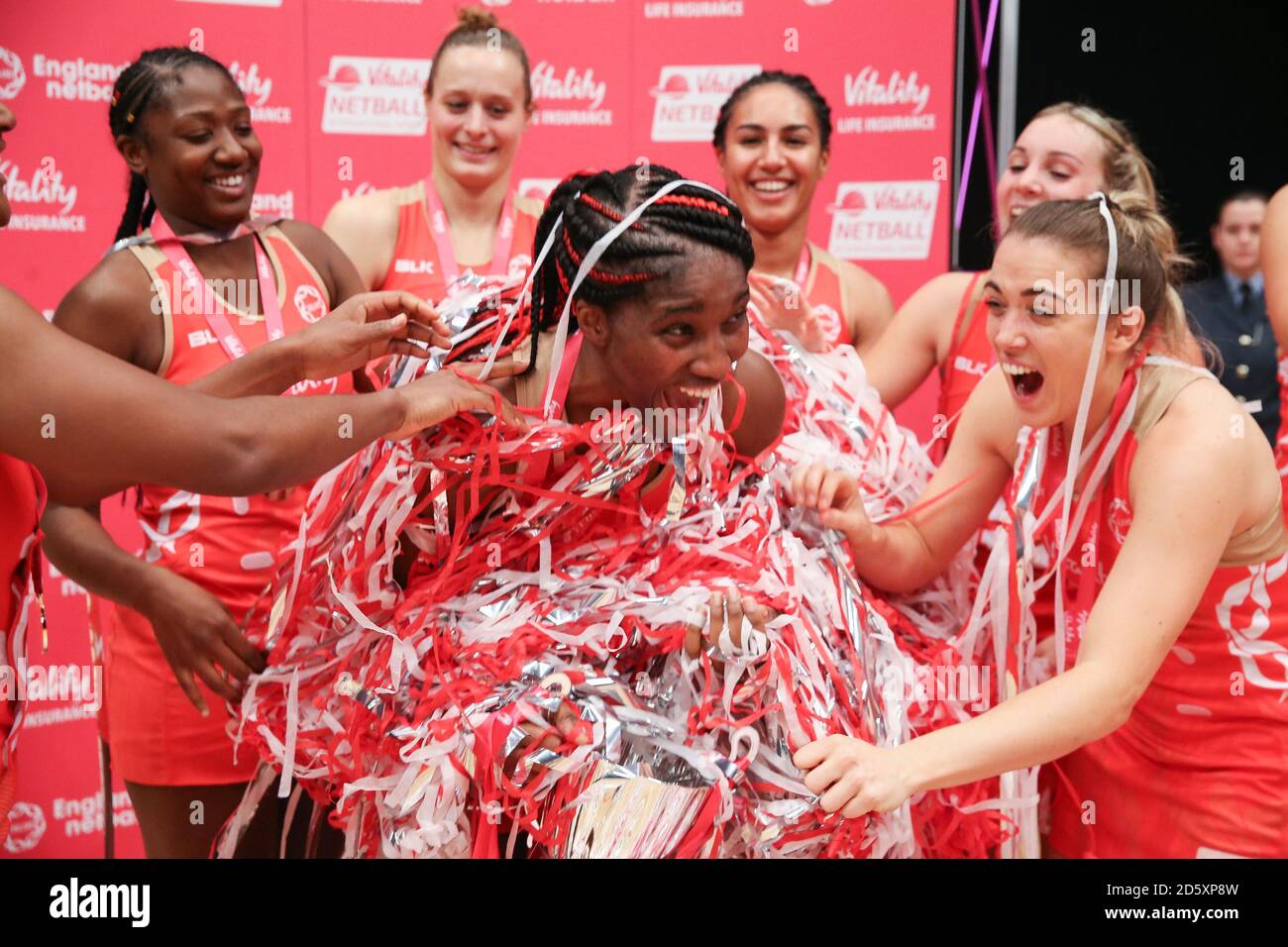 England Roses' celebrate winning against Malawi Queens' during the ...