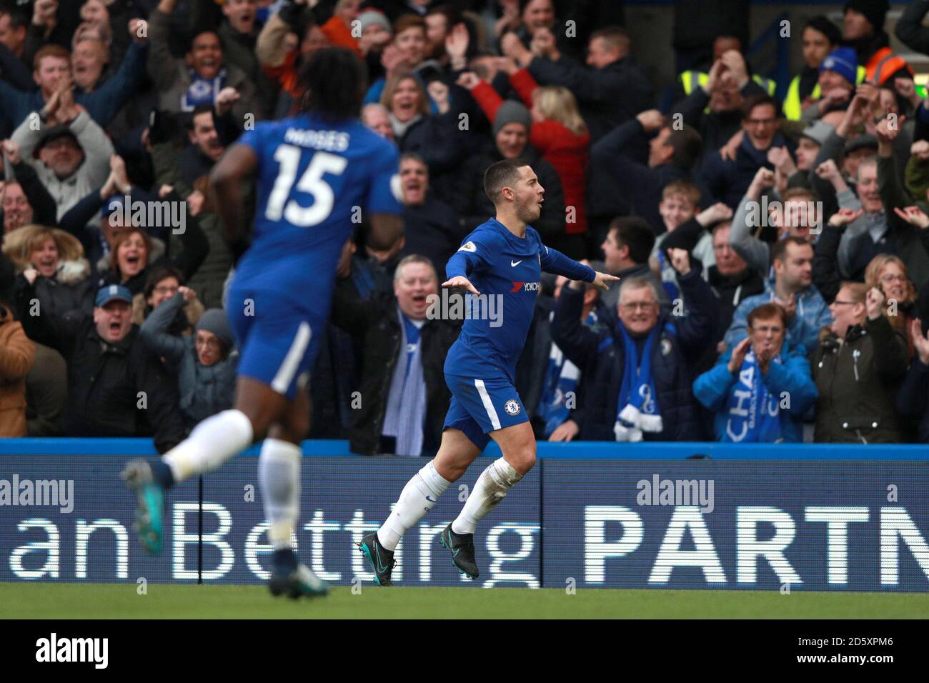 Chelsea's Eden Hazard (right) celebrates scoring his side's first goal ...