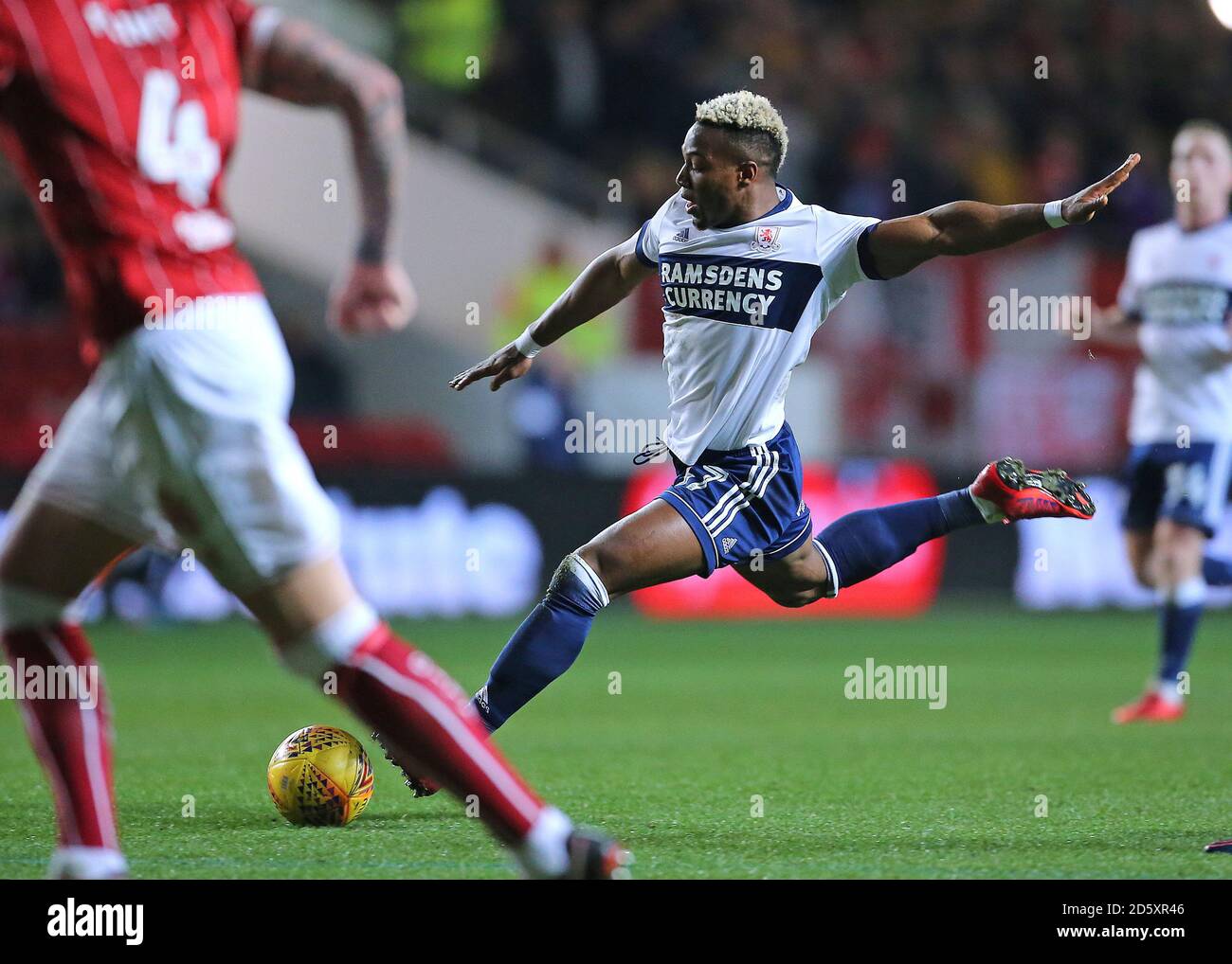 Middlesborough's Adama Traore has his shot deflected for a throw in ...