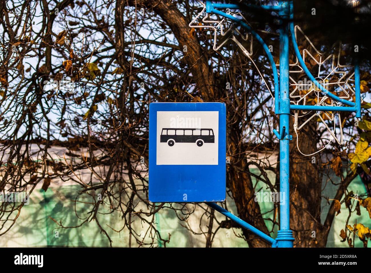 Bus station Stop Sign on post pole, traffic roadsign isolated Stock ...