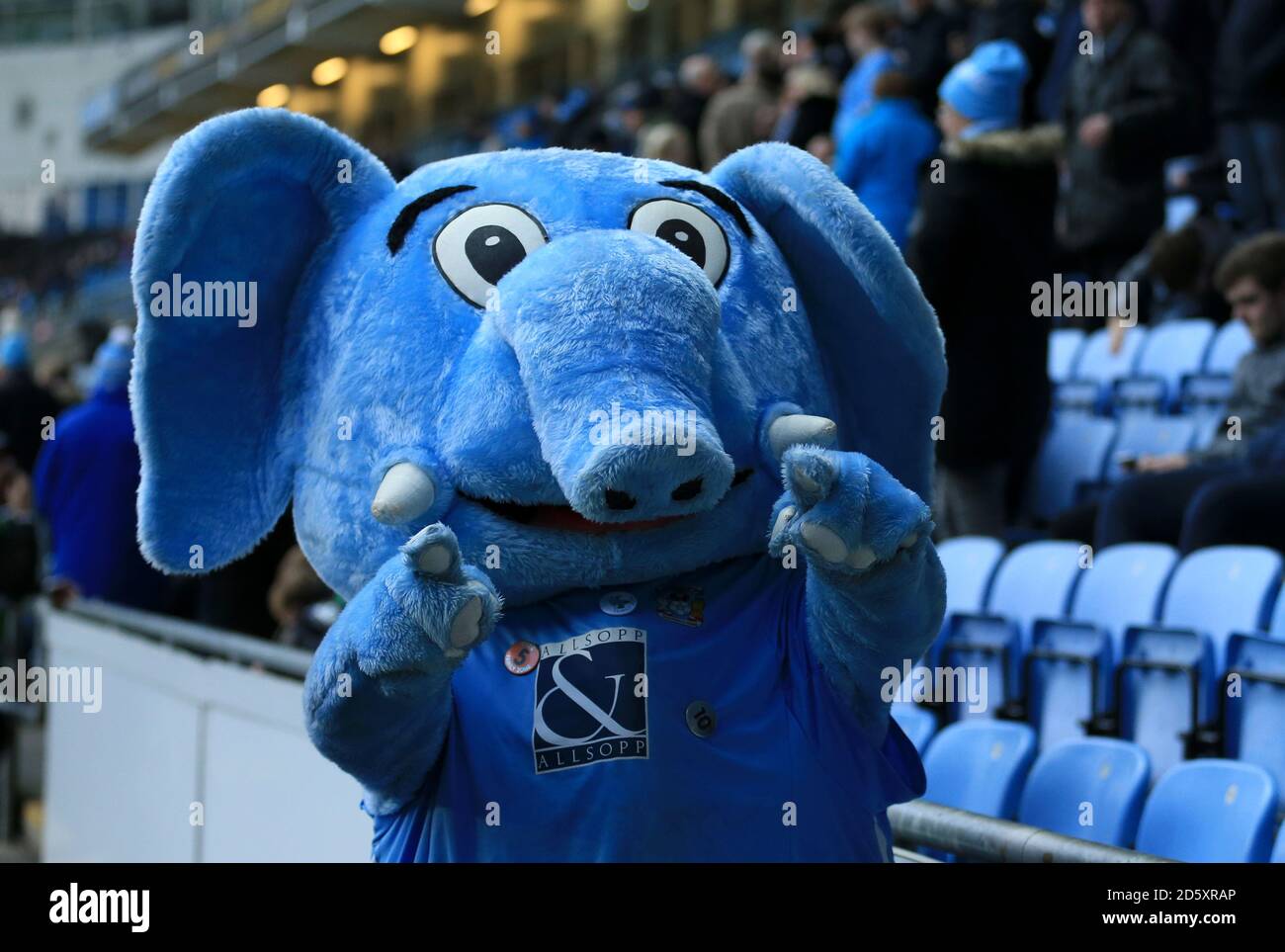 Coventry City mascot Sky Blue Sam entertains the fans at half-time ...