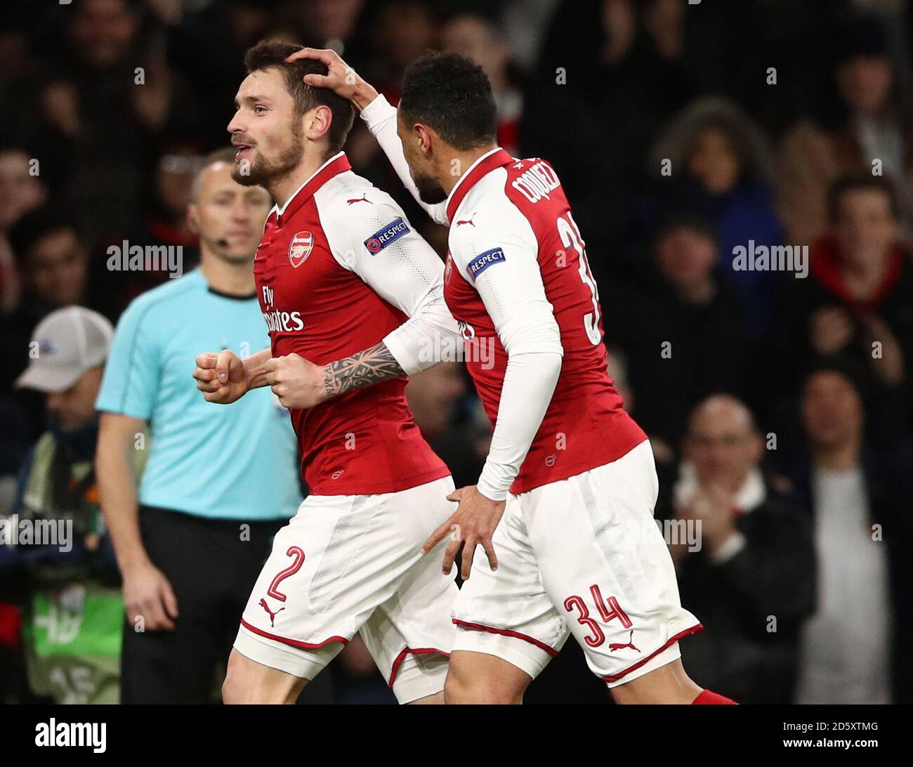 Arsenals mathieu debuchy celebrates scoring hi-res stock photography ...