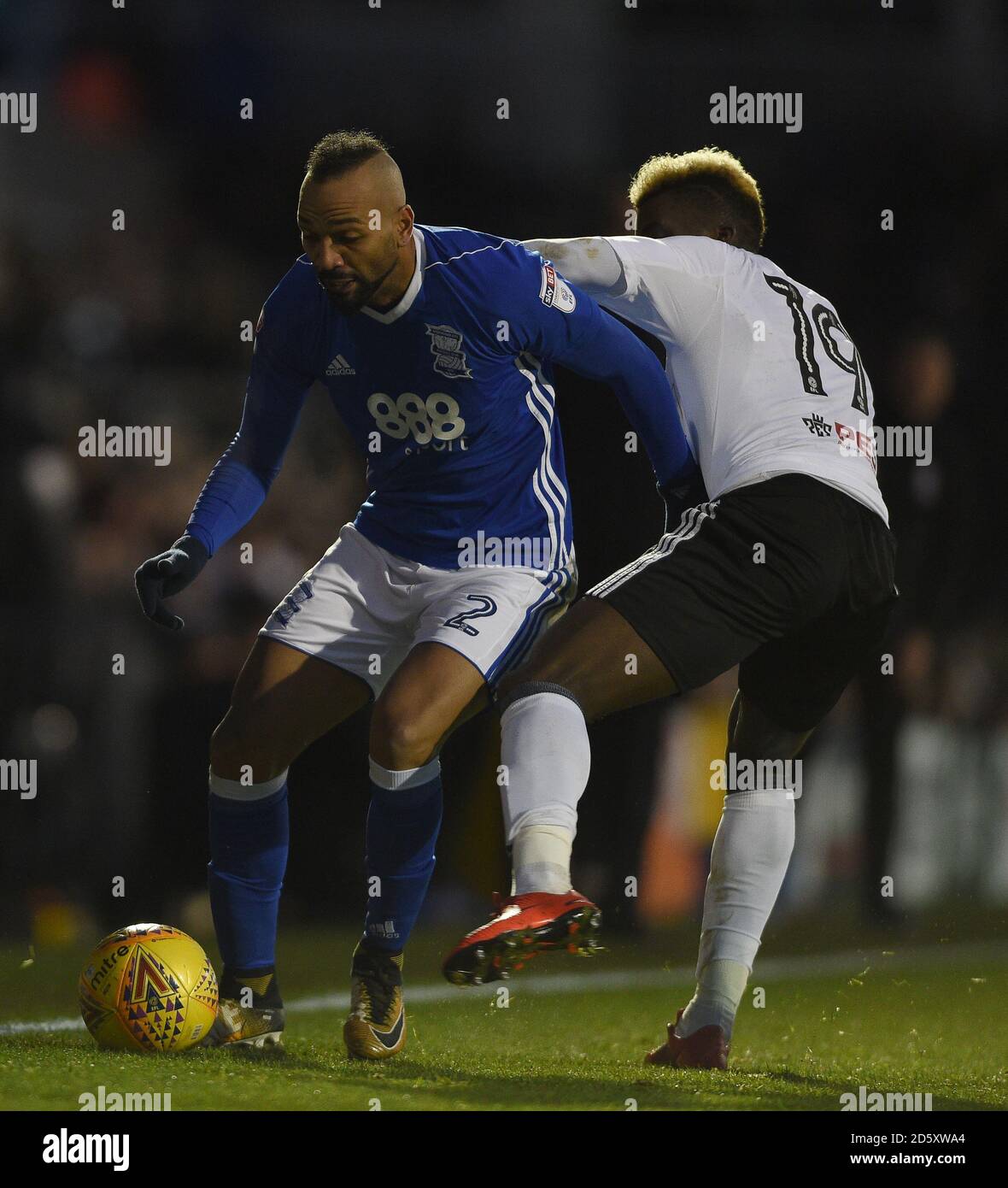 Birmingham City's Emilio Nsue battles with Fulham's Sheyi Ojo Stock ...