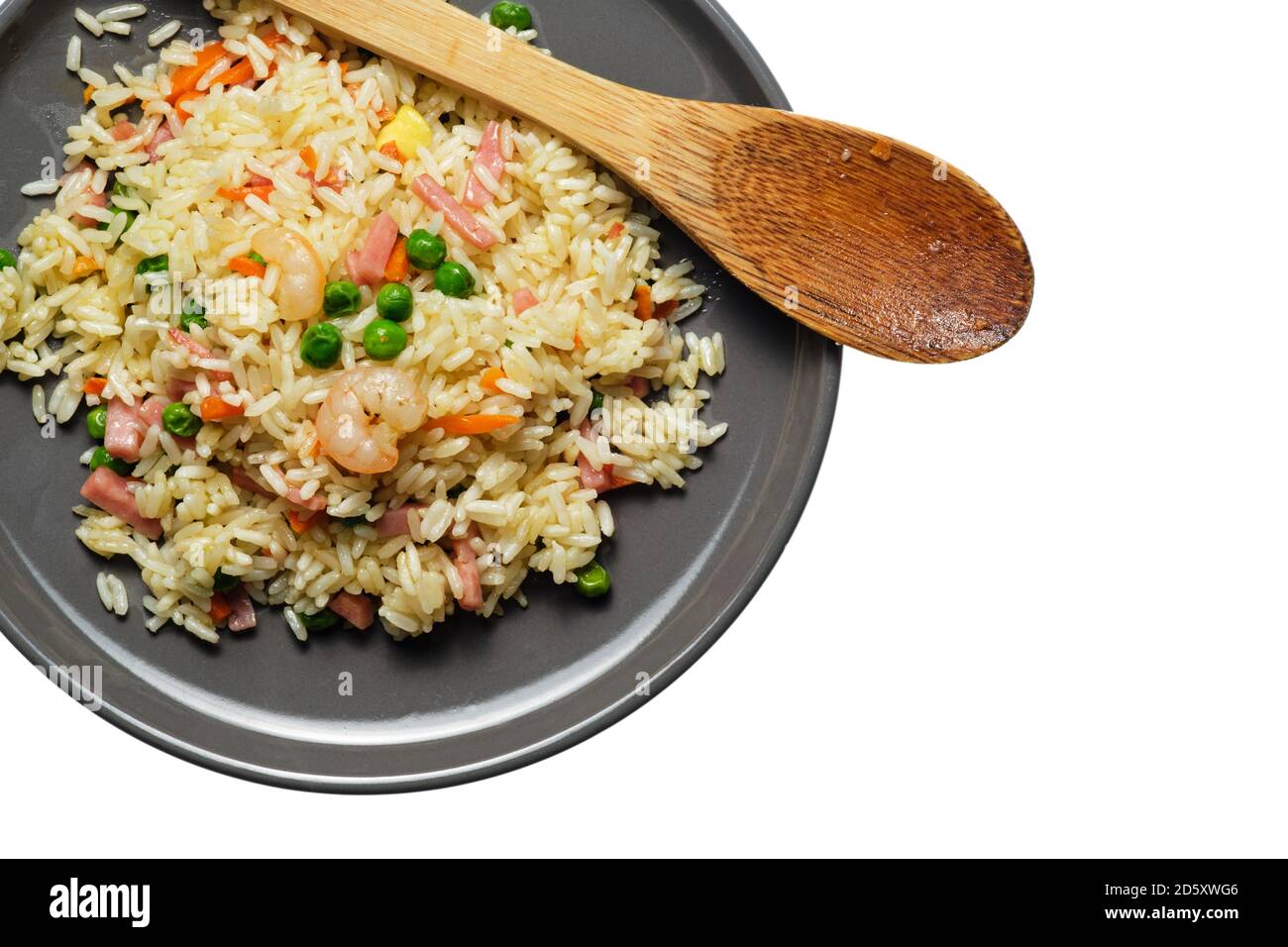 Rice dish of three delicacies made in Chinese restaurant isolated on ...
