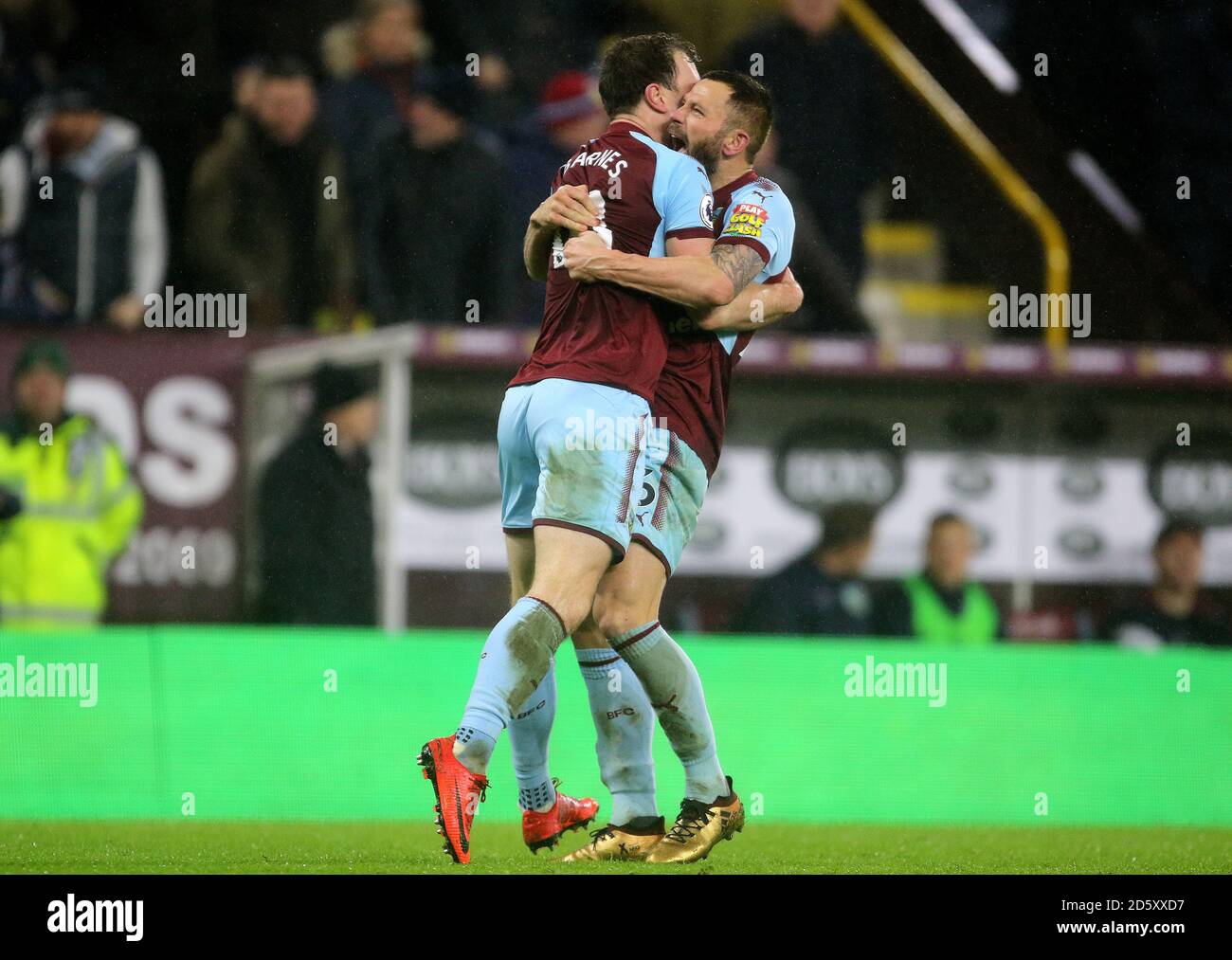 Burnley's Ashley Barnes (left) and Phil Bardsley (right) celebrate ...