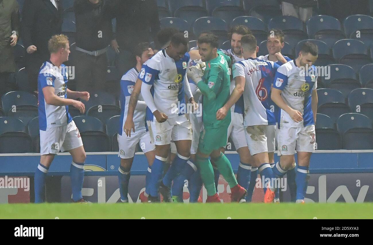 Blackburn Rovers' players celebrate their 2nd goal, scored by Danny ...