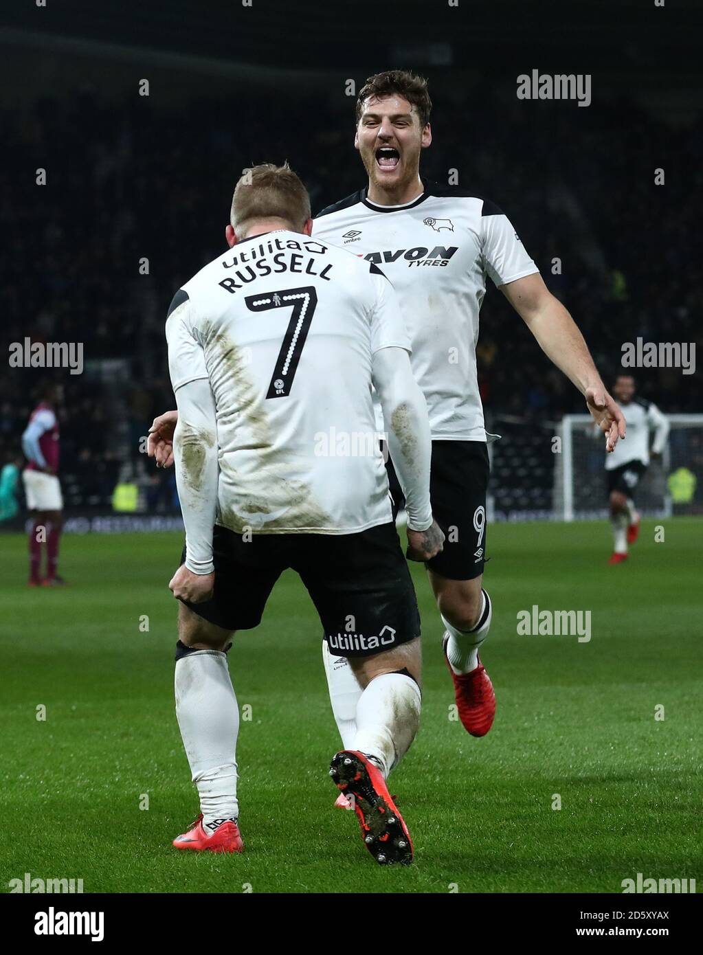 Derby County's Johnny Russell (left) celebrates scoring his side's ...