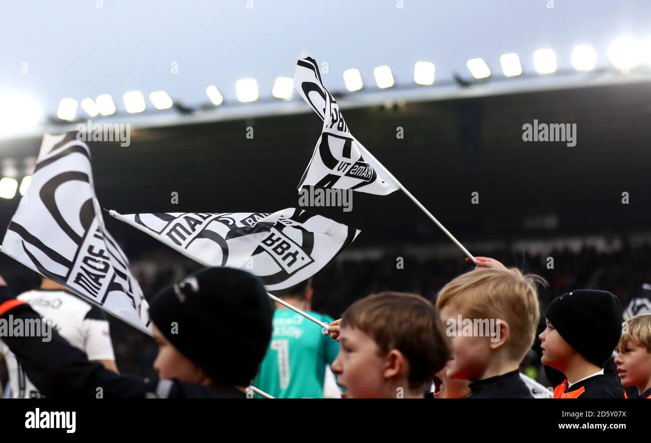 Mascots wave Derby County flags before kick-off Stock Photo - Alamy