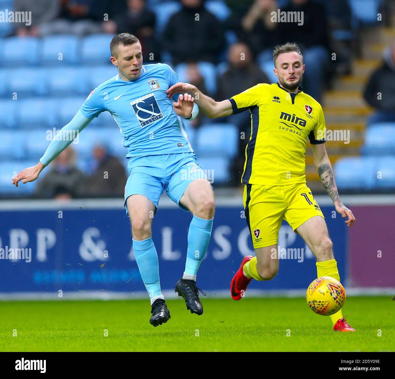Coventry City's Jordan Shipley and Cheltenham's Carl Winchester battle ...
