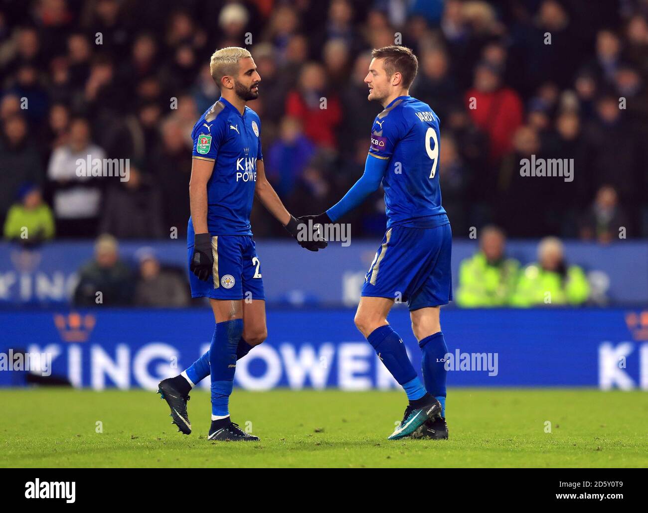 Leicester City's Jamie Vardy (right) and Riyad Mahrez (left) during the ...