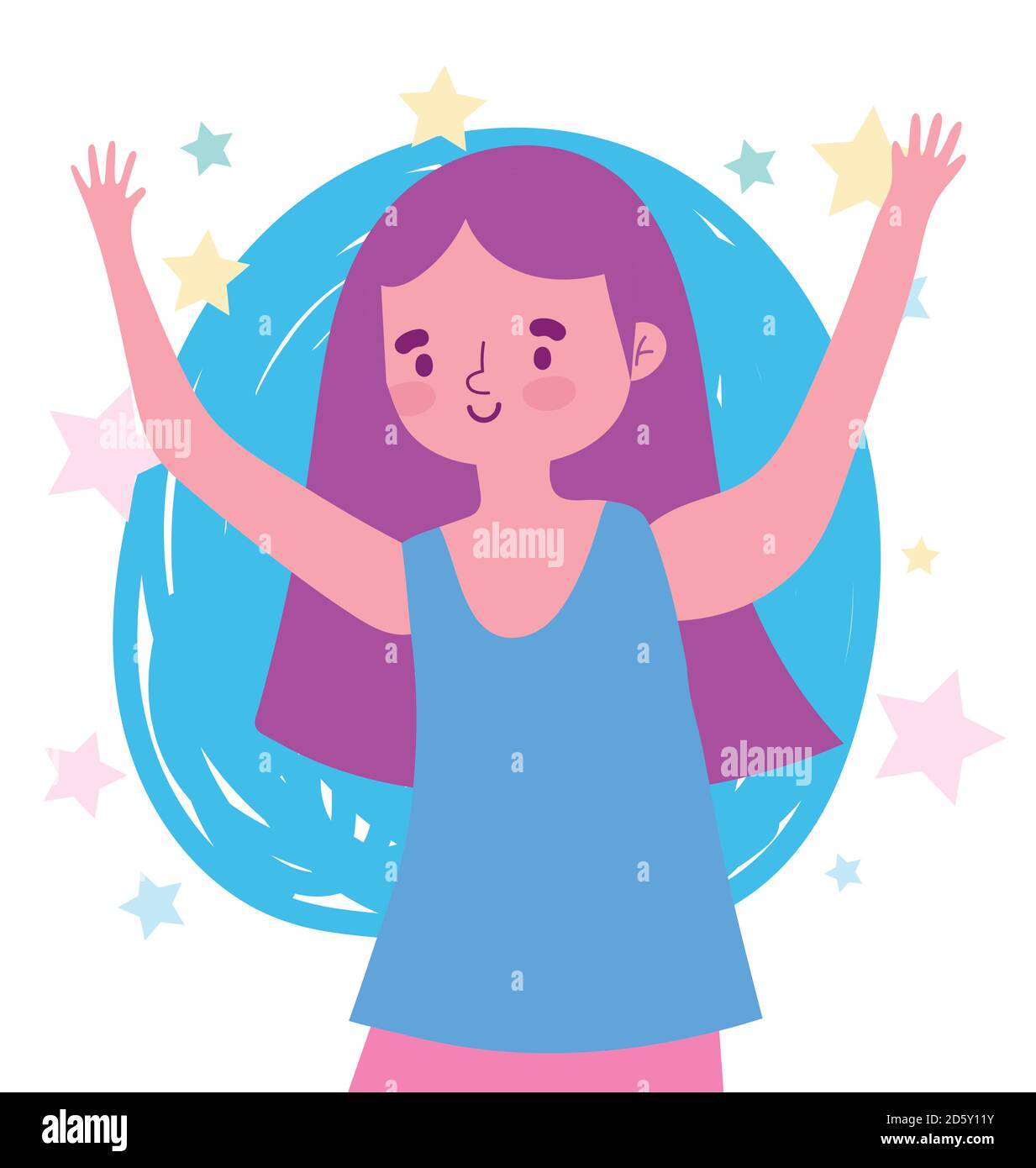 cartoon girl happy celebration stars background vector illustration ...