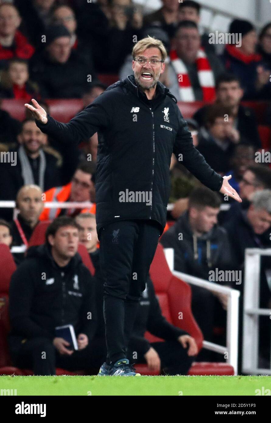 Liverpool manager Jurgen Klopp gestures on the touchline Stock Photo ...