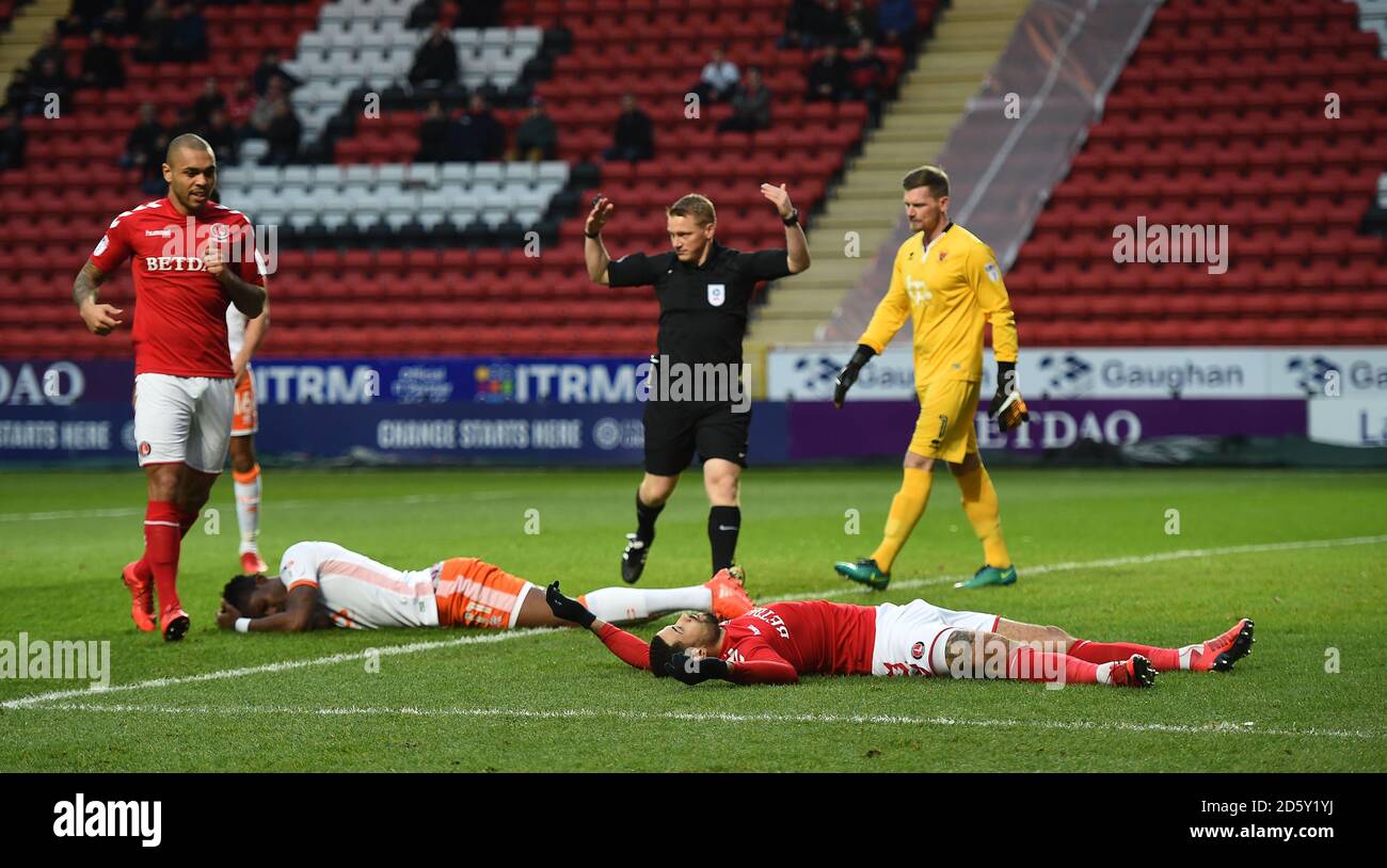 Charlton Athletic's Leon Best needs treatment for an injury Stock Photo ...