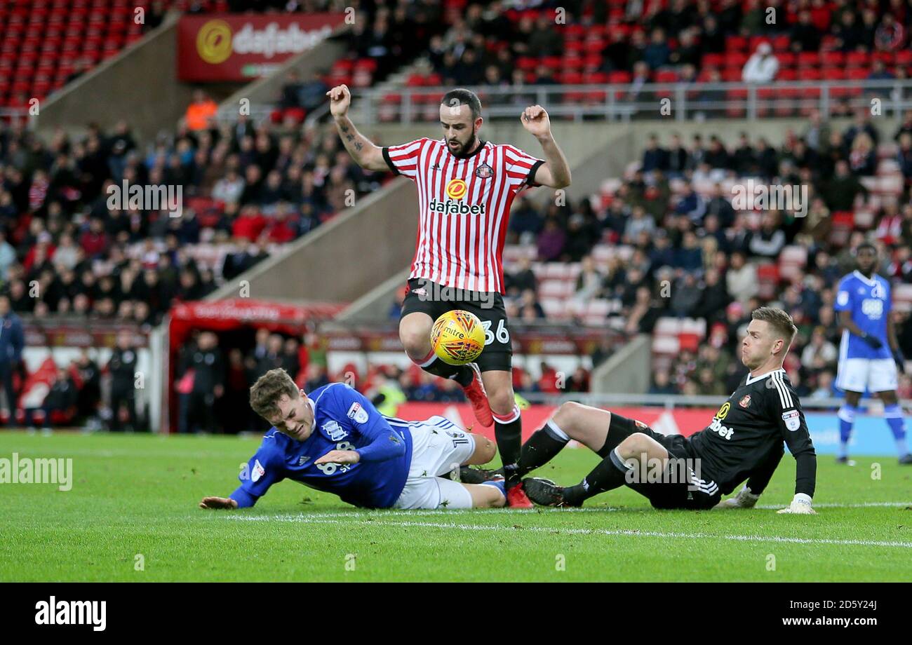 Birmingham City's Sam Gallagher see's his chance blocked by Sunderland ...