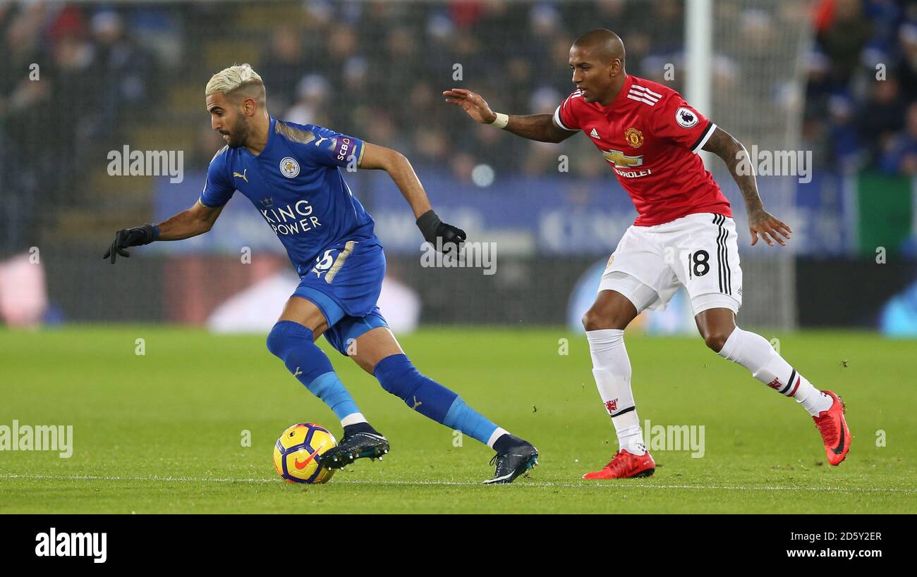 Leicester City's Riyad Mahrez and Manchester United's Ashley Young ...