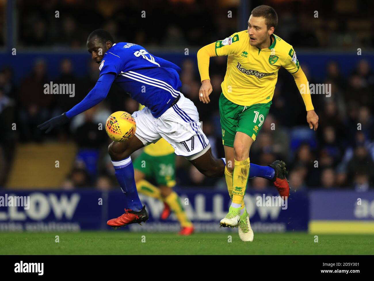 Birmingham City's Cheikh Ndoye (left) and Norwich City's Tom Trybull ...