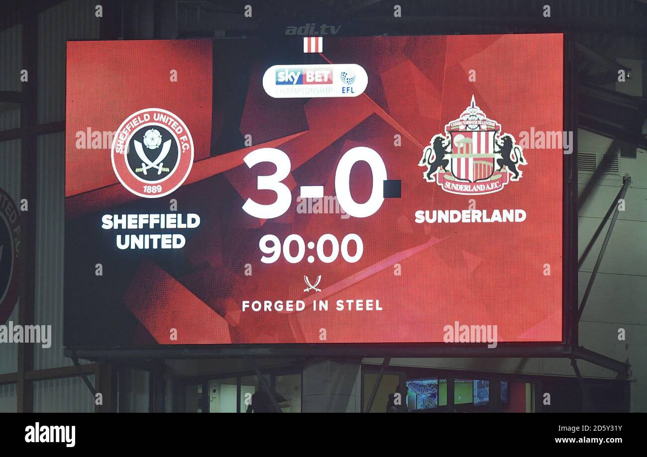 The scoreboard shows the victory to Sheffield United Stock Photo - Alamy