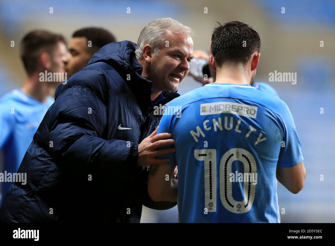 Coventry City Assistant Manager Adrian Viveash (left) talks to Marc ...