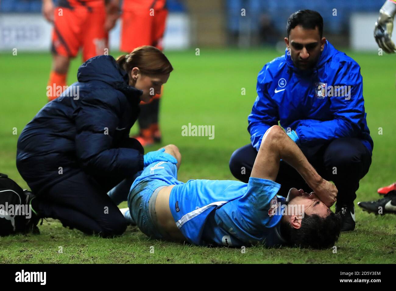 Coventry City's Peter Vincenti is treated by Physiotherapist Pauline ...
