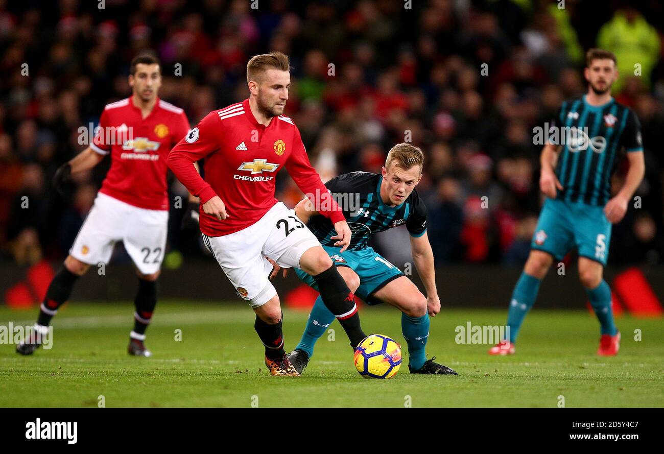 Manchester United's Luke Shaw (left) and Southampton's James Ward ...