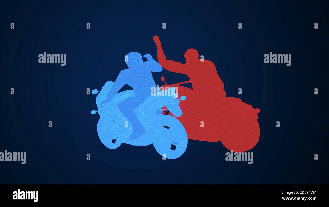 Motorcycle People Arguing Wireframe Glowing 3D Rendering Stock Photo ...