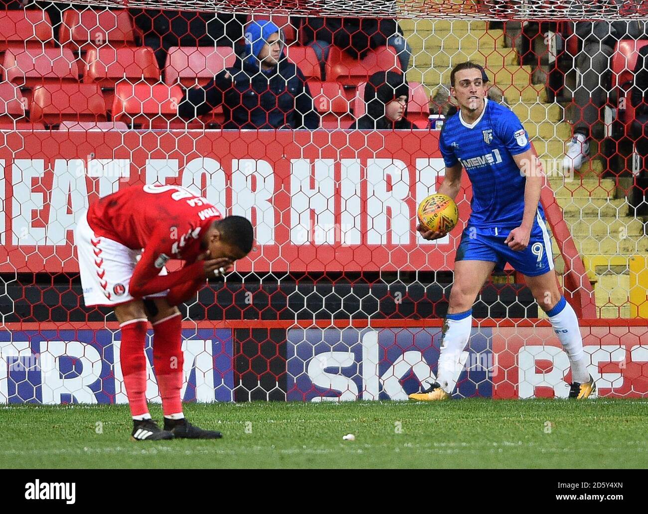 Gillingham's Tom Eaves (right) celebrates scoring their second goal ...