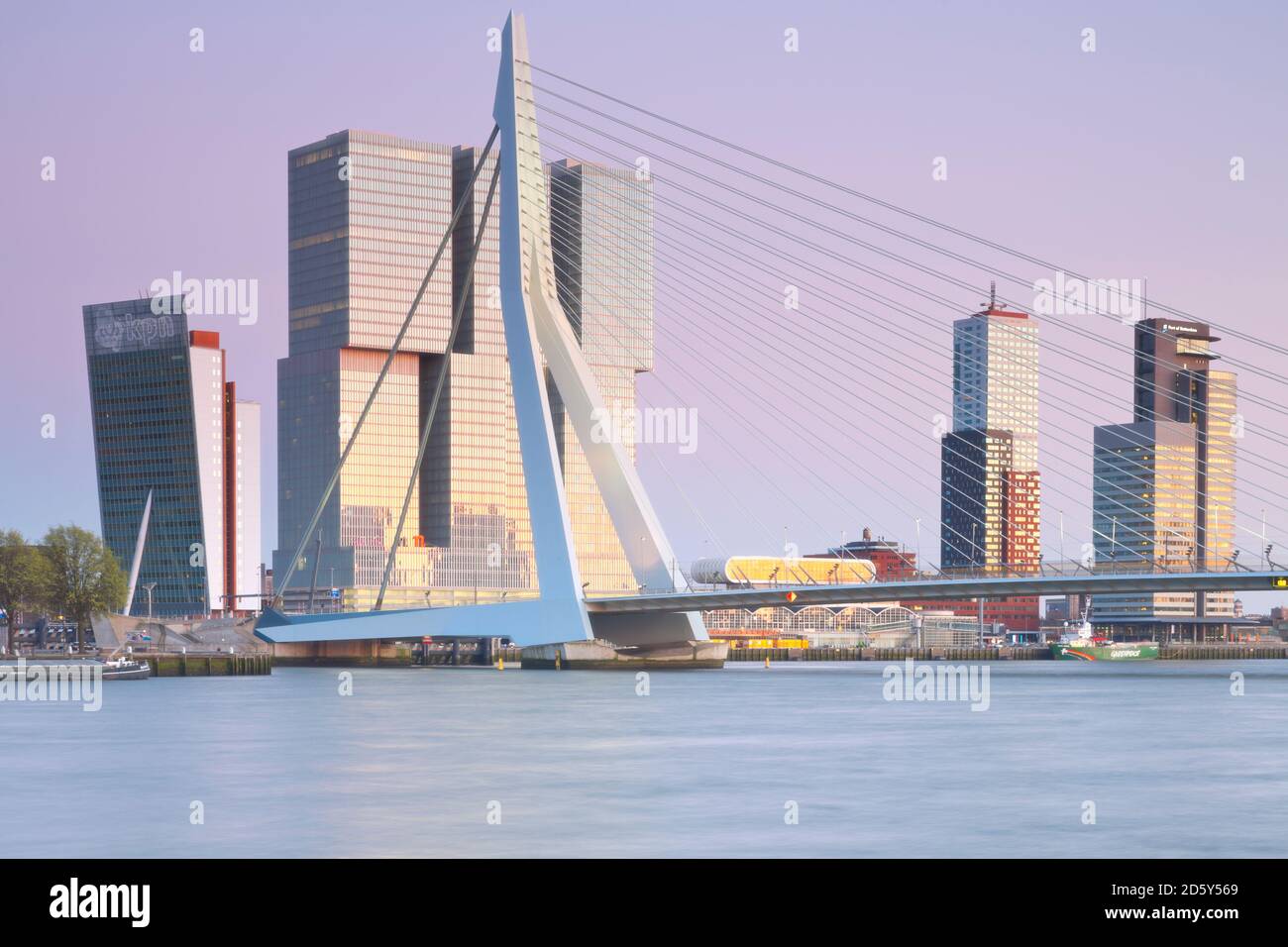 Netherlands, County of Holland, Rotterdam, View to Erasmus bridge and ...