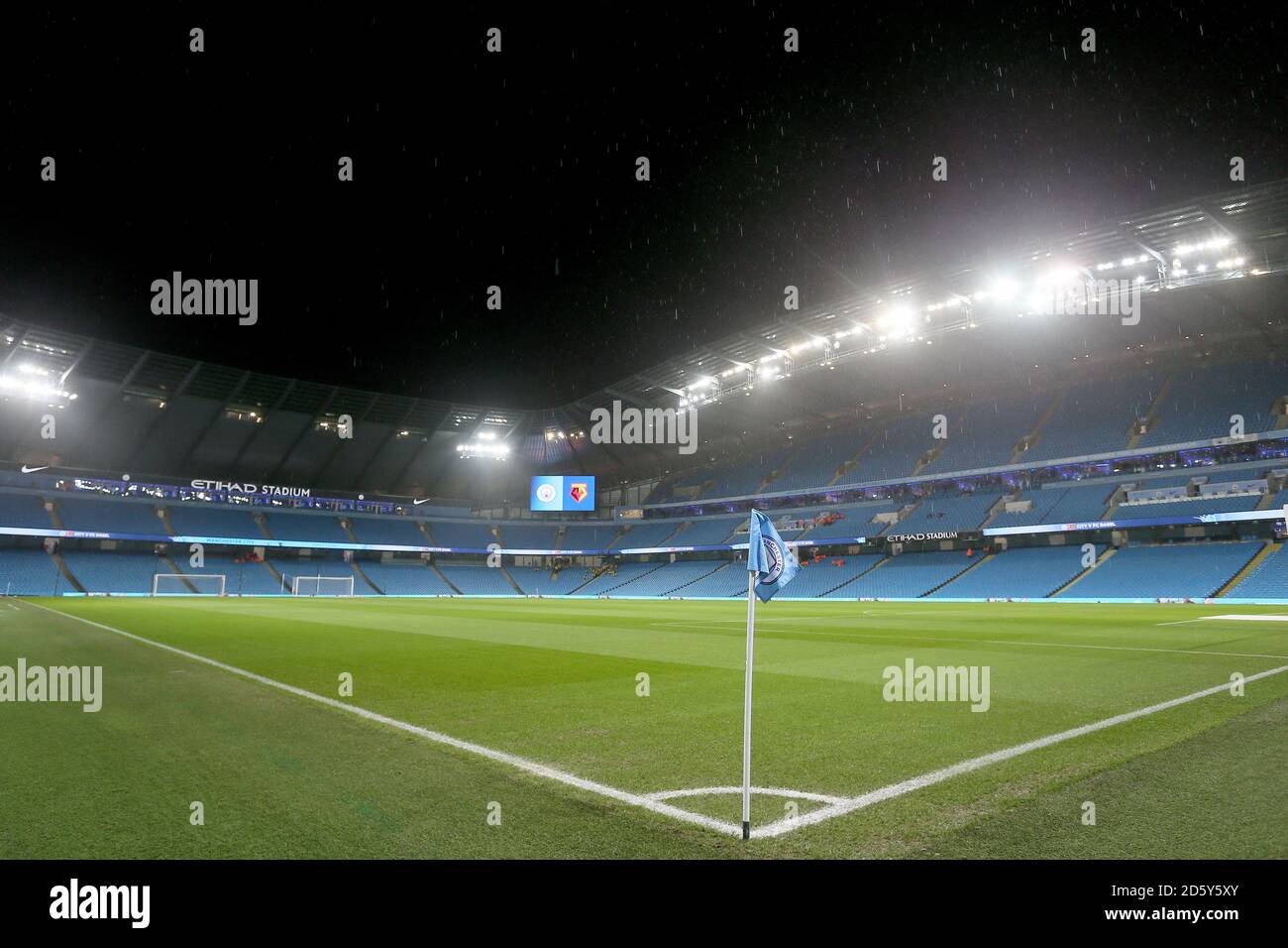 Wet weather at Manchester City's Etihad Stadium Stock Photo - Alamy