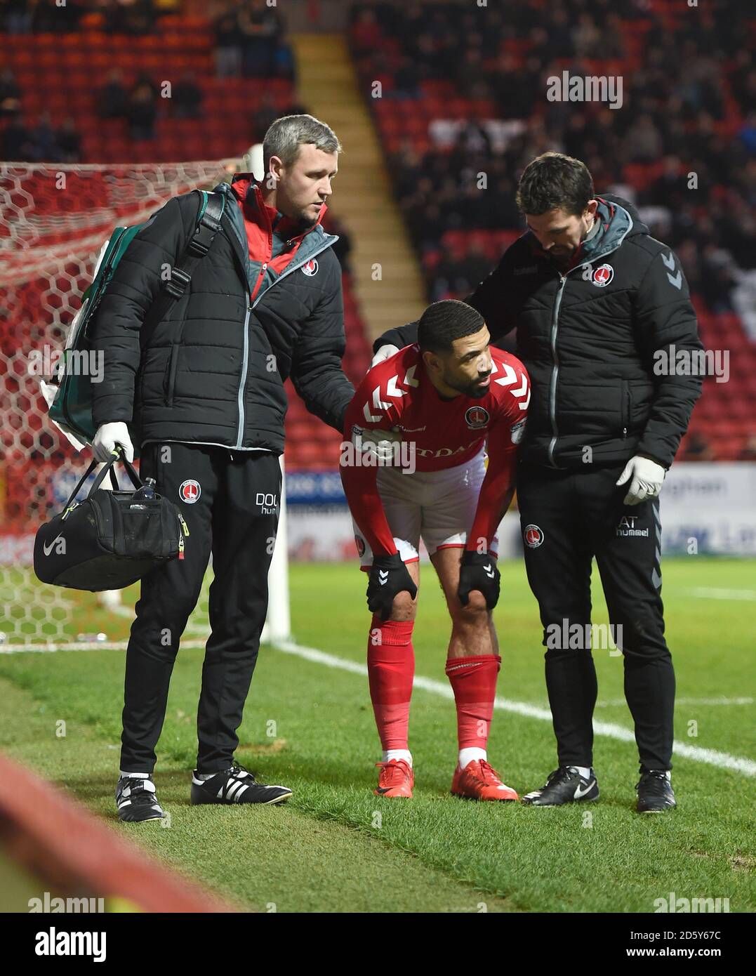 Charlton Athletic's Leon Best receives medical attention Stock Photo ...