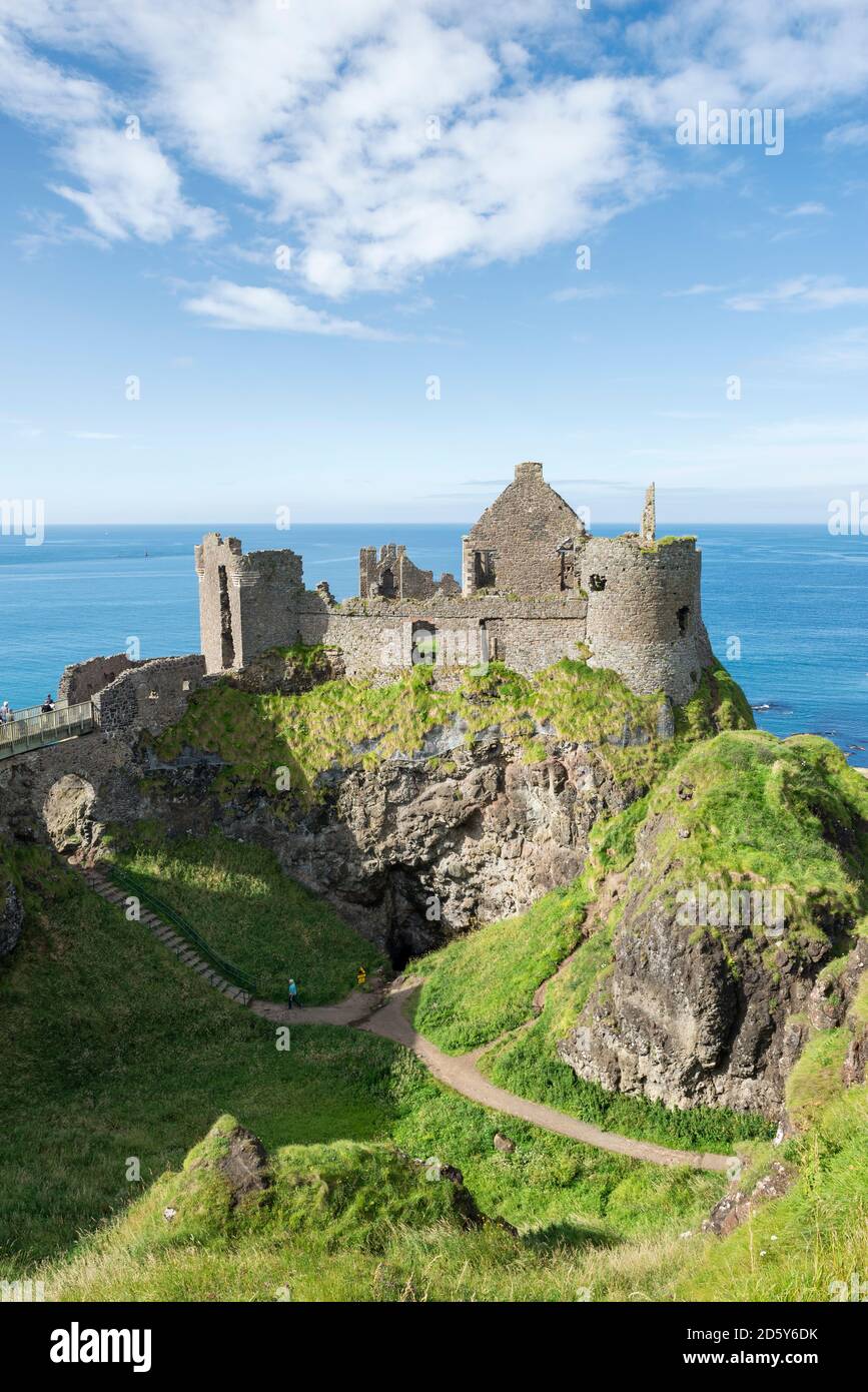 United Kingdom, Northern Ireland, County Antrim, View of Dunluce Castle ...
