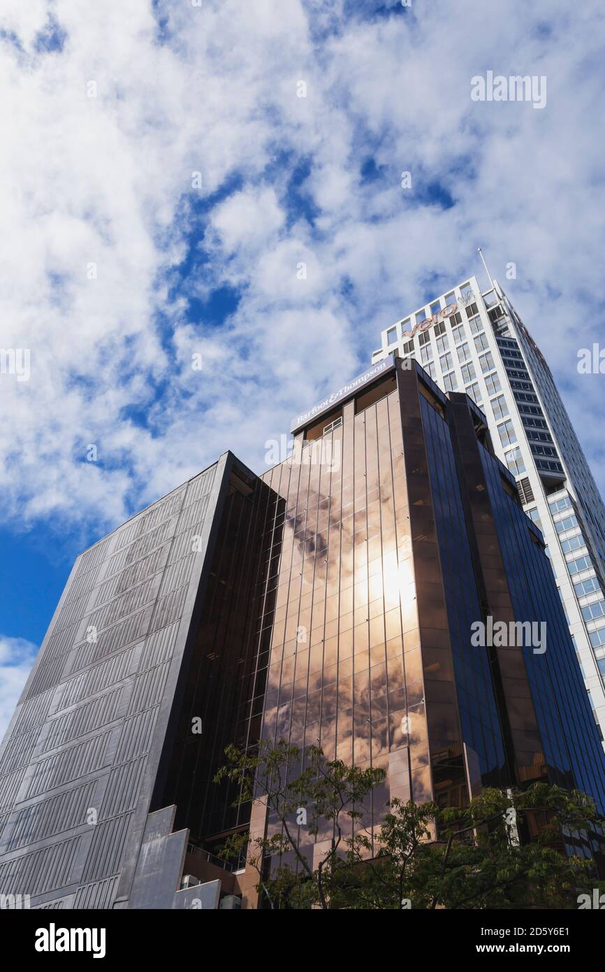 New Zealand, Auckland, view to skyscrapers at financial district Stock ...