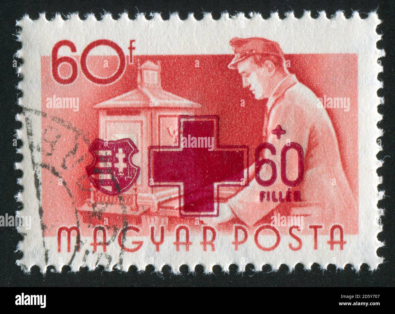 HUNGARY - CIRCA 1955: stamp printed by Hungary, shows postman emptying ...
