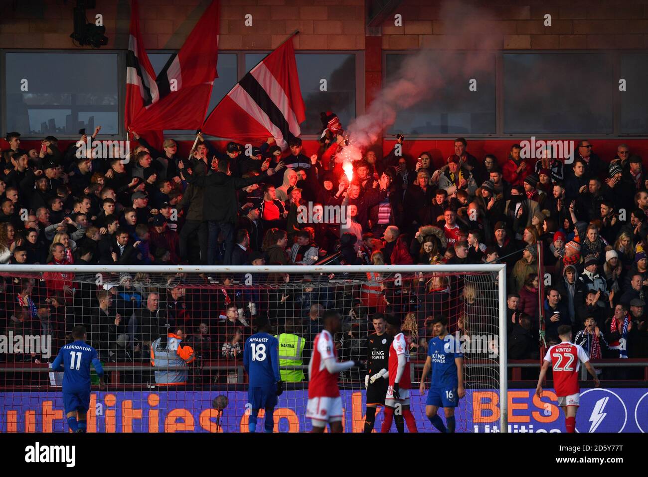 Fans let off flares in the stands Stock Photo - Alamy