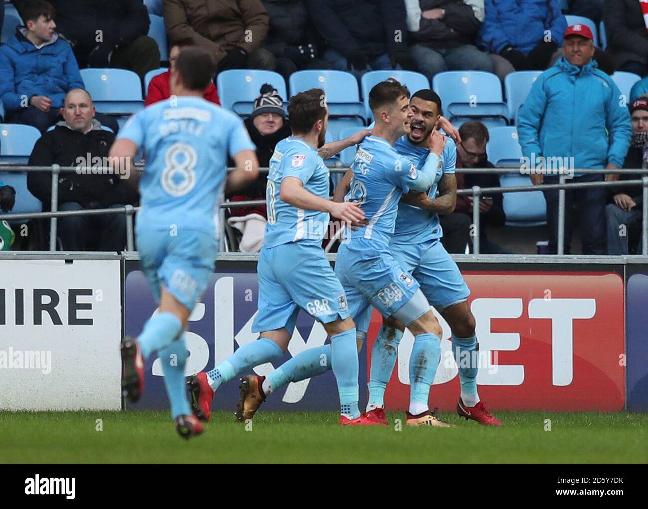 Coventry City's Jordan Willis (right) celebrates scoring his side's ...
