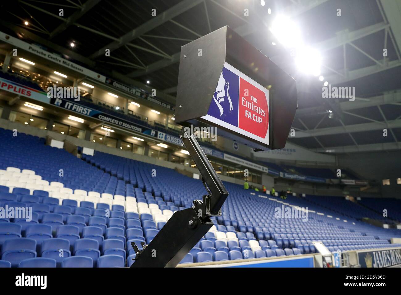 A view of the VAR (Video Assistant Referee) system pitch side at the ...