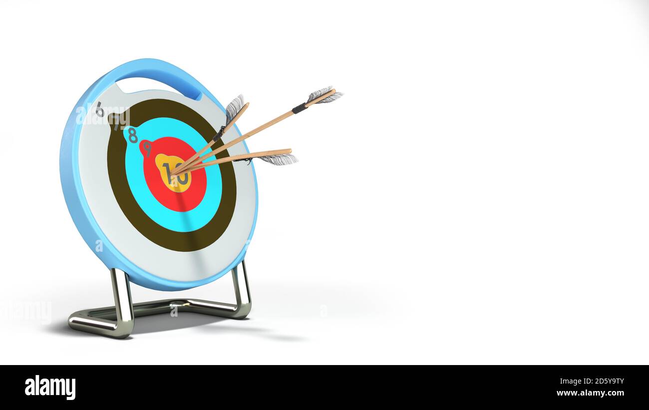 an arrow hits the target by cutting another arrow in half 3d render on ...