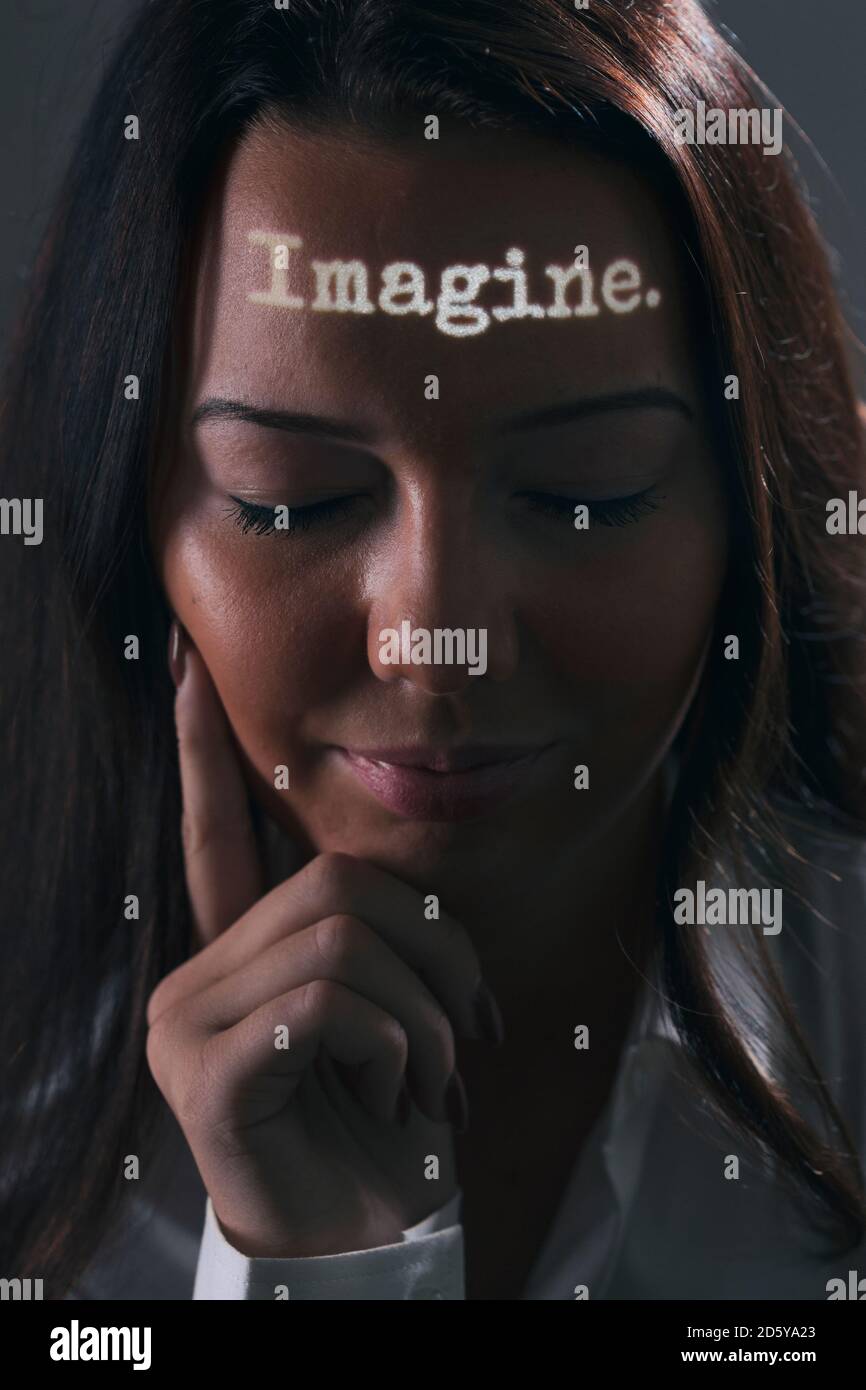 Woman projected word on face hi-res stock photography and images - Alamy