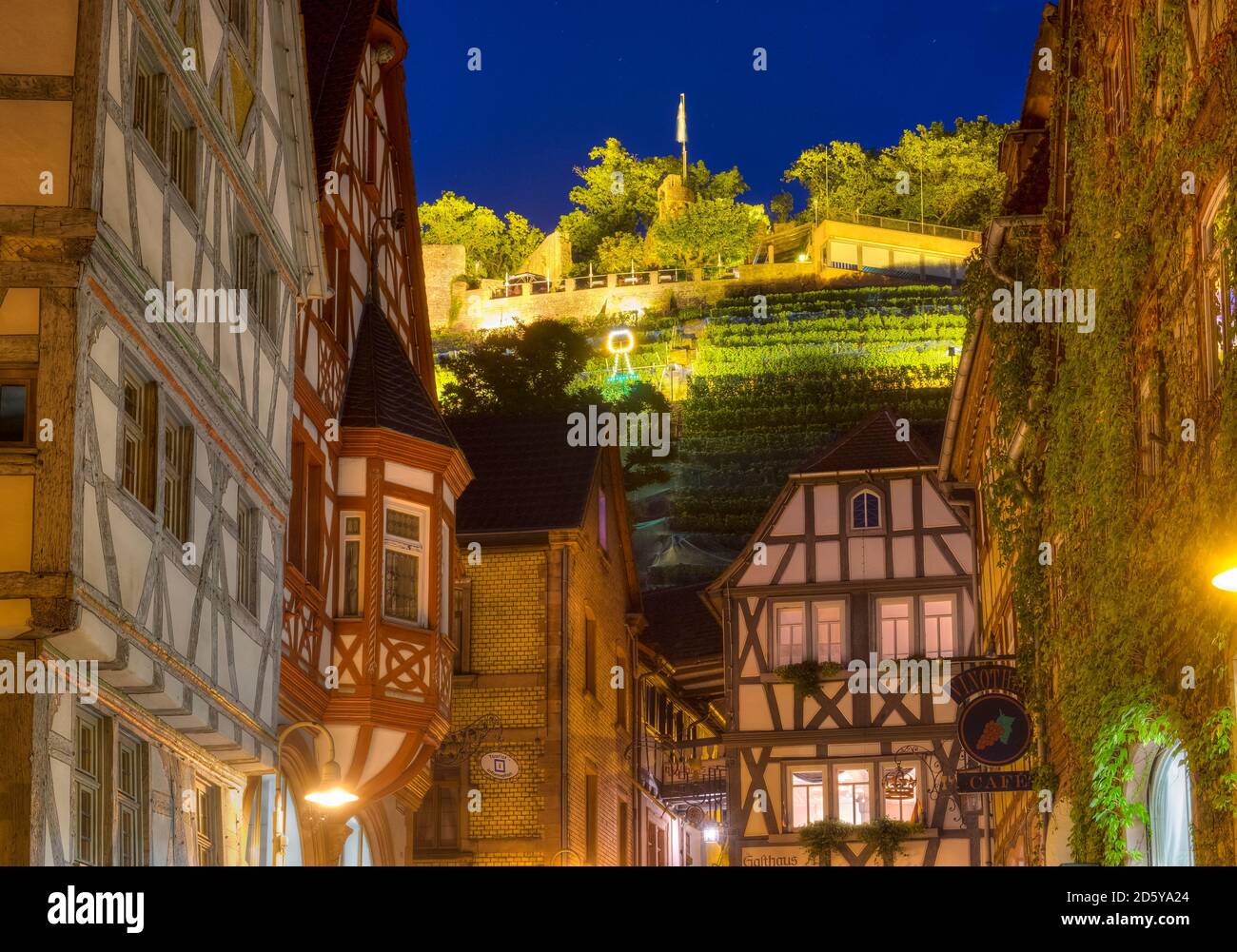 Germany, Bavaria, Klingenberg am Main, old town and castle ruin ...