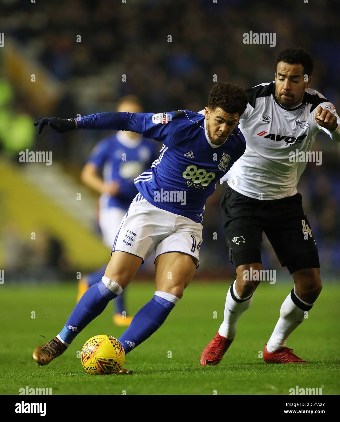 Birmingham City's Che Adams (right) and Derby County's Tom Huddlestone ...