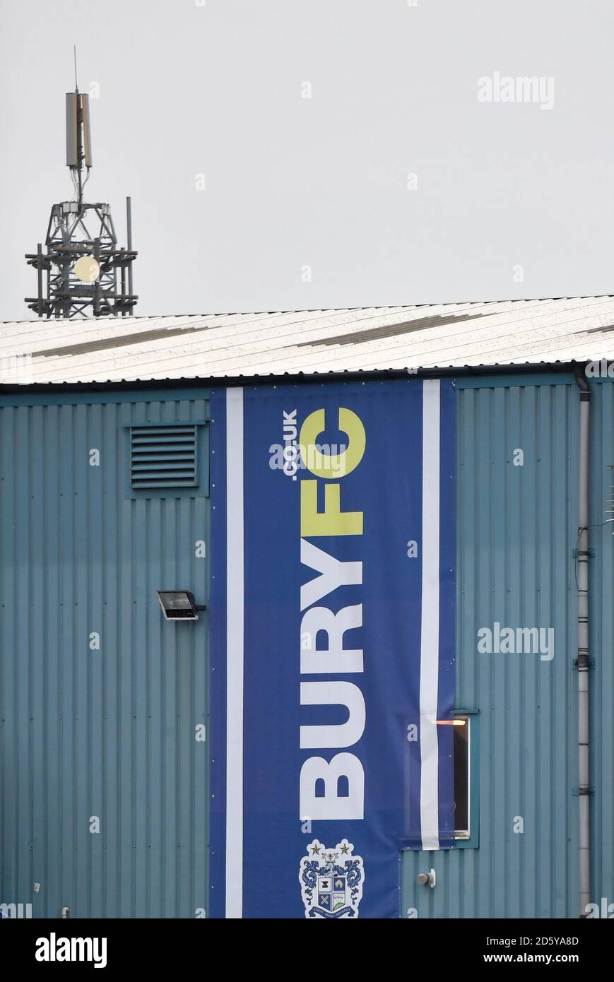 A general view of Bury football club signage at Gigg Lane Stock Photo ...