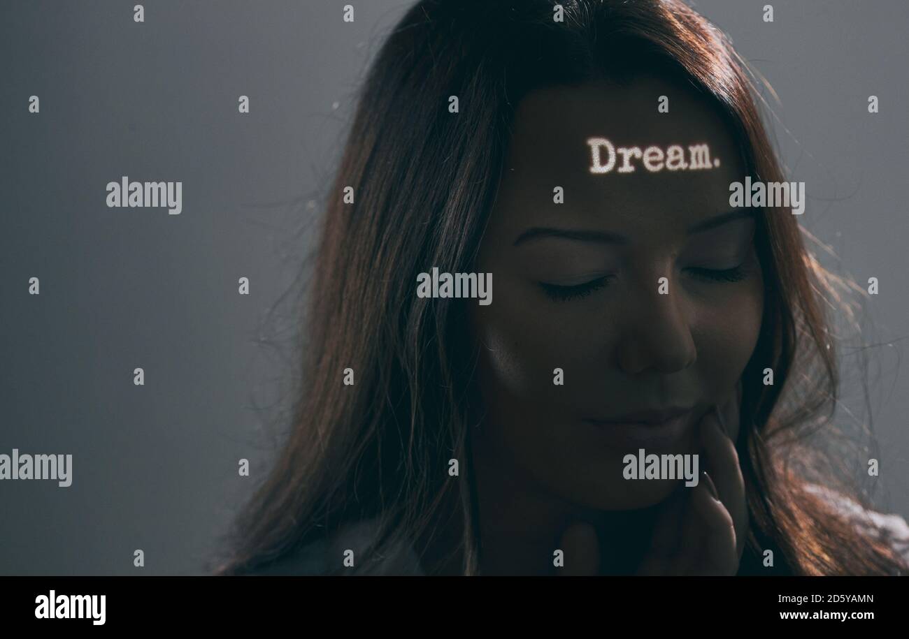 Woman projected word on face hi-res stock photography and images - Alamy