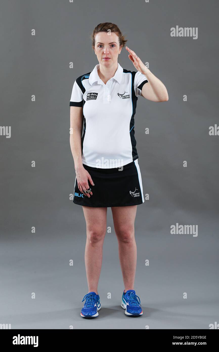 Umpire Louise Travis signalling ball over a third Stock Photo - Alamy