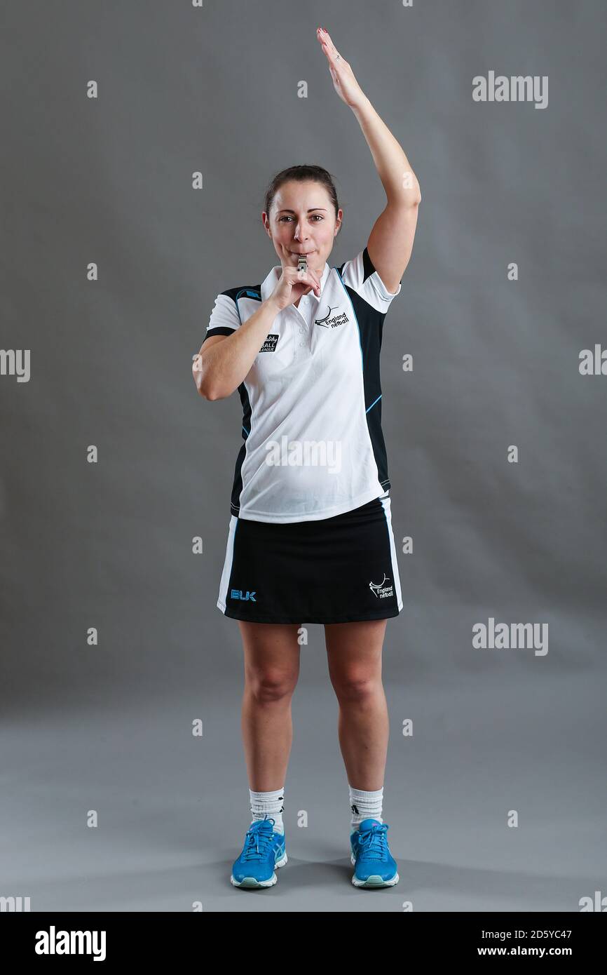 Umpire Kate Mann signalling start/restart of play Stock Photo - Alamy