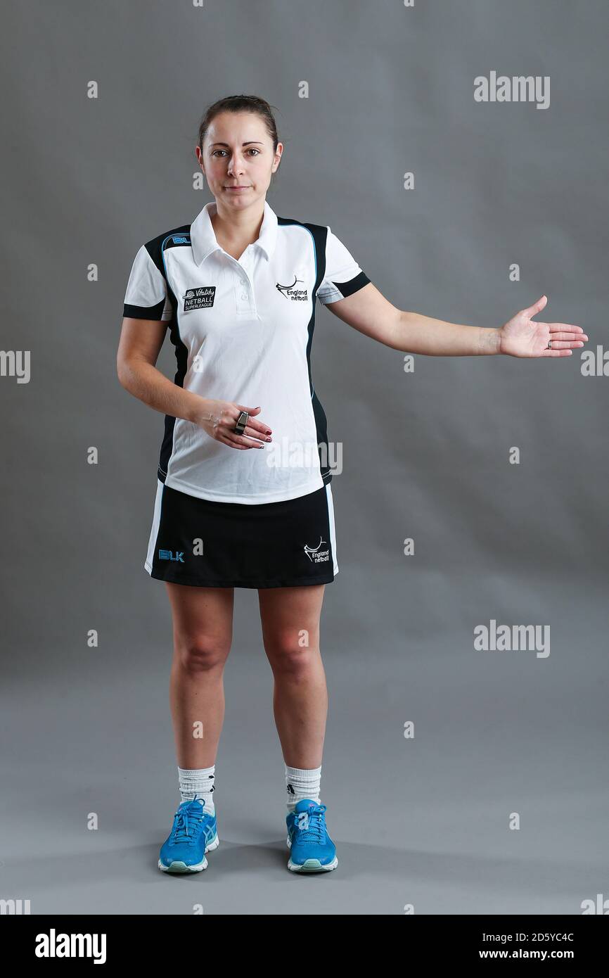 Umpire Kate Mann signalling direction of pass Stock Photo - Alamy