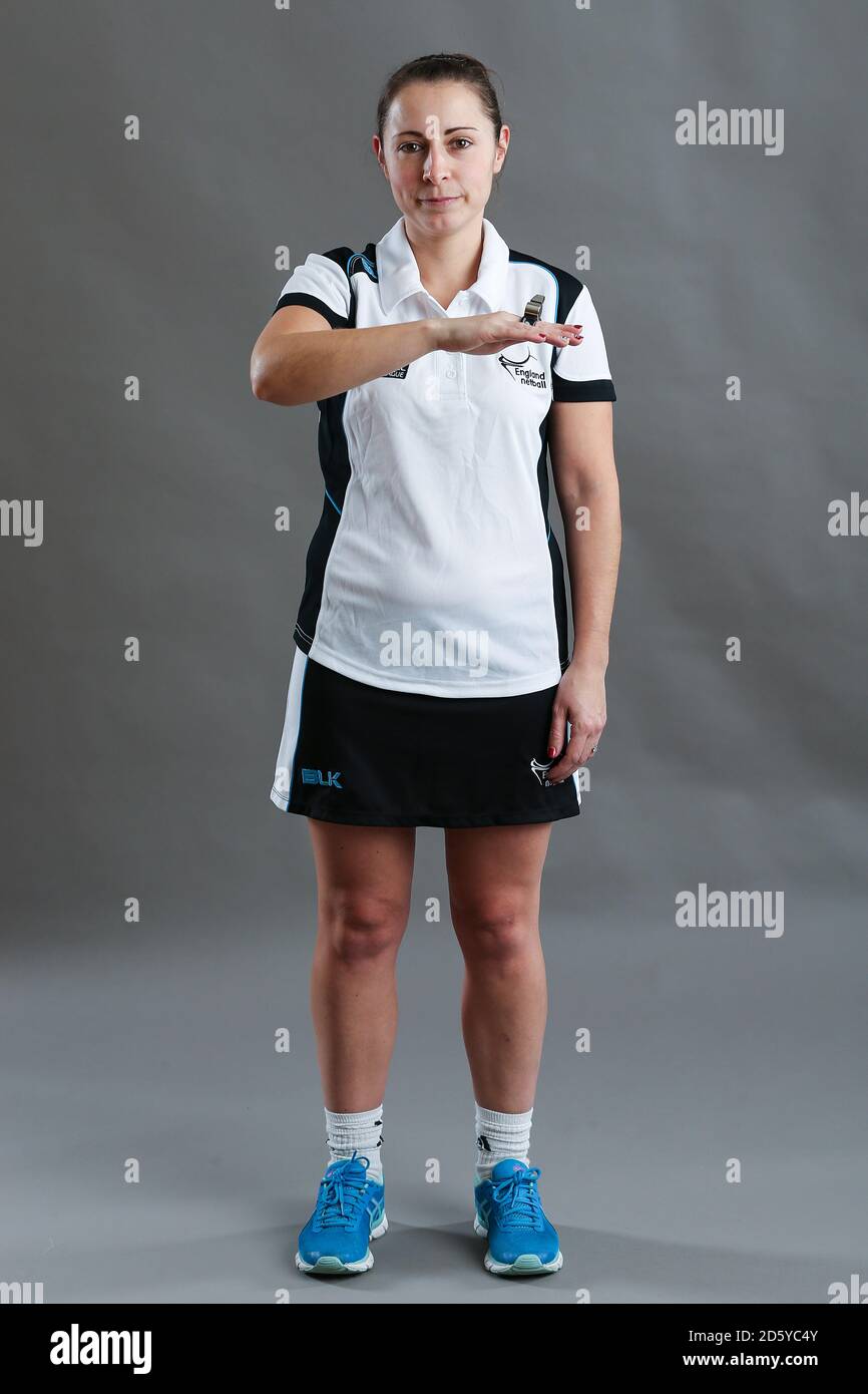 Umpire Kate Mann signalling ball over a third Stock Photo - Alamy