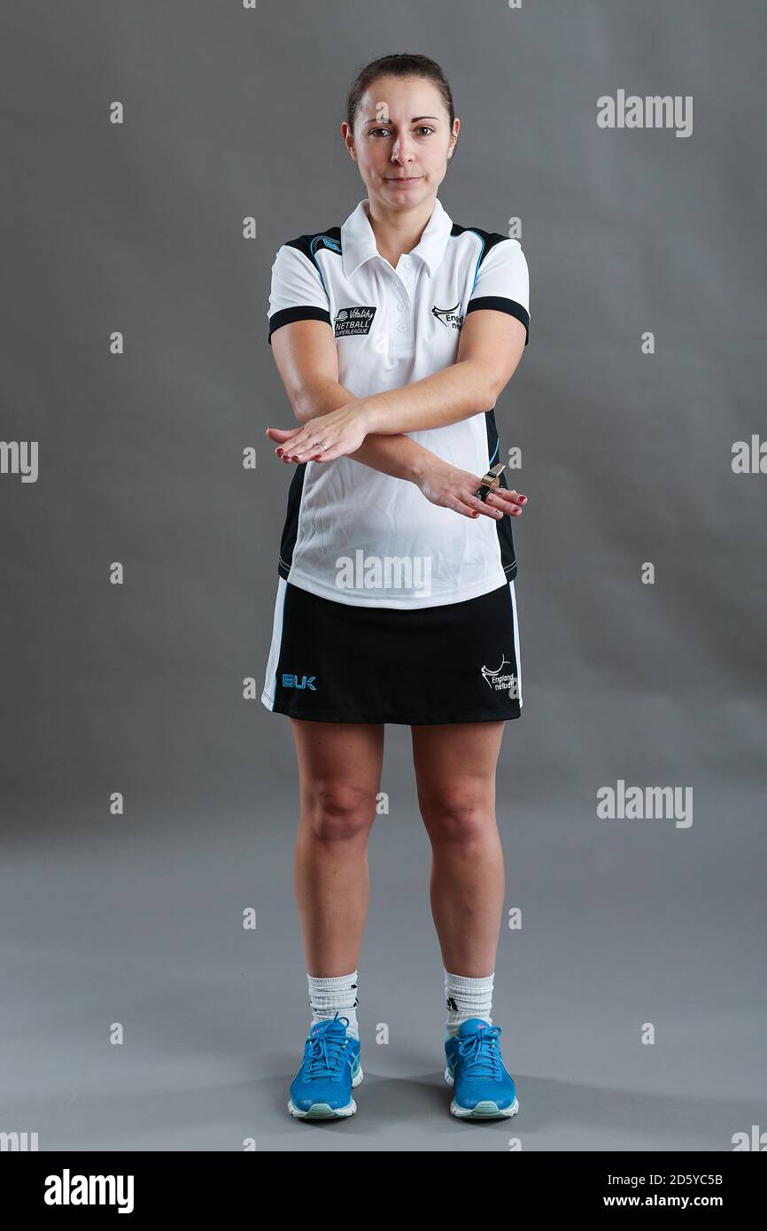 Umpire Kate Mann signalling goal not scored Stock Photo - Alamy