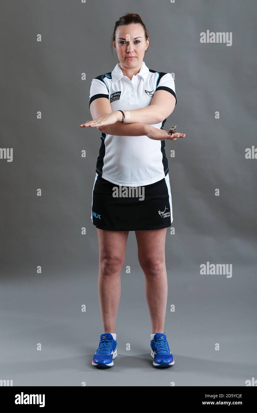 Umpire Natalie Gregan signalling goal not scored Stock Photo - Alamy