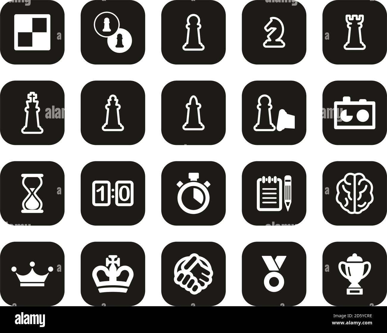 Chess Game & Equipment Icons White On Black Flat Design Set Big Stock ...