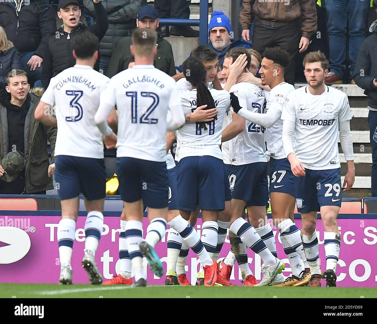 Preston North End players celebrate their opening goal Stock Photo - Alamy
