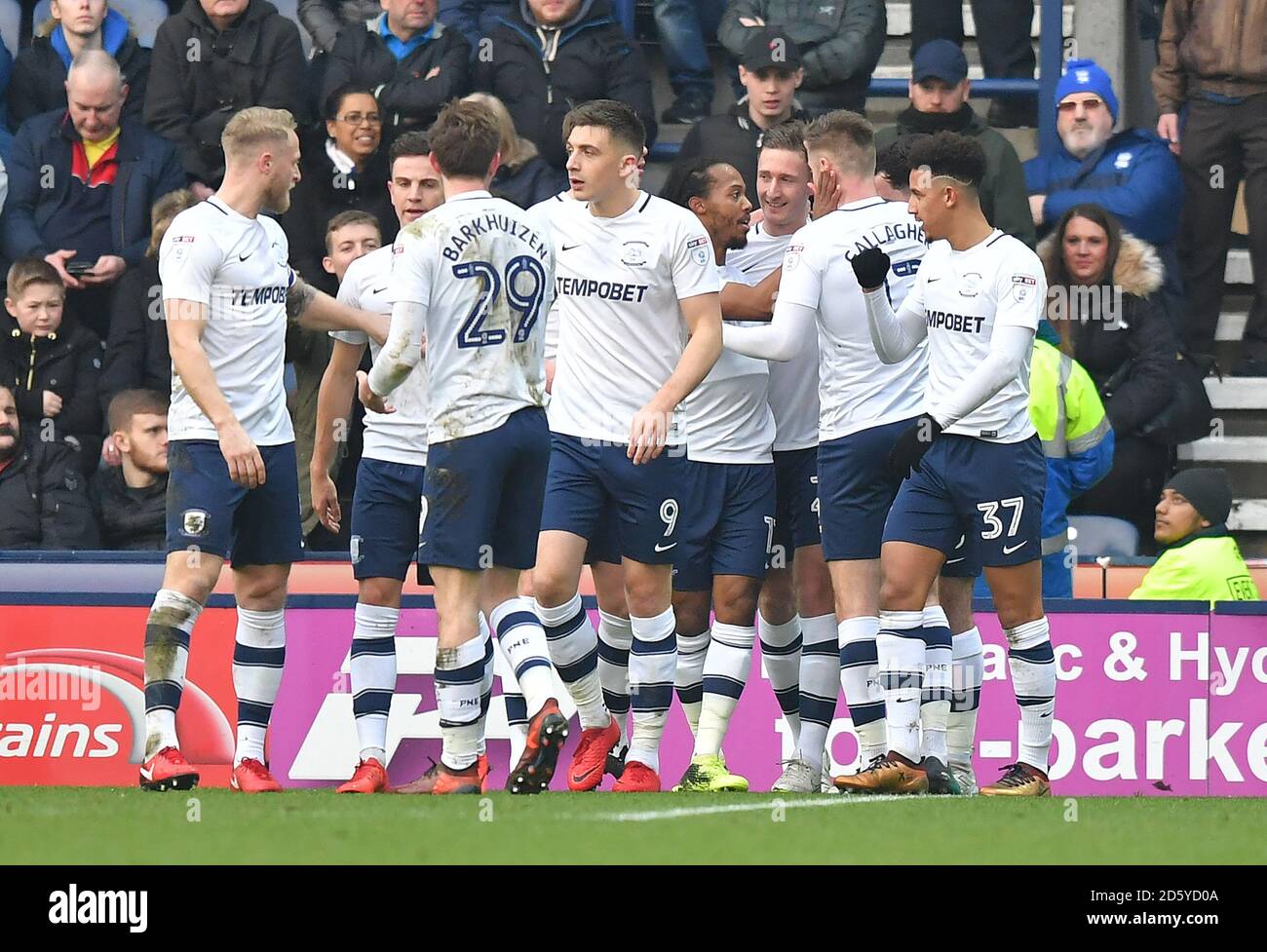 Preston North End players celebrate their opening goal Stock Photo - Alamy